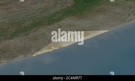 Banaadir, region of Somalia. Satellite imagery. Shape presented against ...