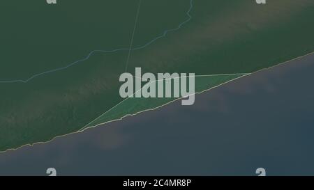 Zoom in on Banaadir (region of Somalia) extruded. Oblique perspective ...