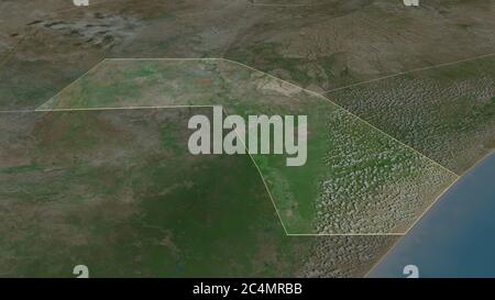 Zoom in on Jubbada Dhexe (region of Somalia) outlined. Oblique ...