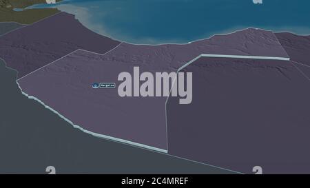 Zoom in on Woqooyi Galbeed (region of Somalia) outlined. Oblique ...
