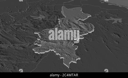 Zoom in on Badulla (district of Sri Lanka) outlined. Oblique ...