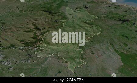 Zoom in on Badulla (district of Sri Lanka) outlined. Oblique ...