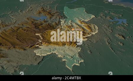 Zoom in on Badulla (district of Sri Lanka) outlined. Oblique ...