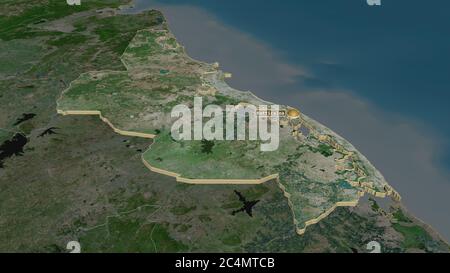 Zoom in on Batticaloa (district of Sri Lanka) extruded. Oblique ...
