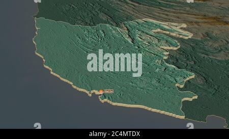 Zoom in on Galle (district of Sri Lanka) outlined. Oblique perspective ...