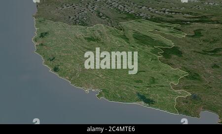 Zoom in on Galle (district of Sri Lanka) outlined. Oblique perspective ...