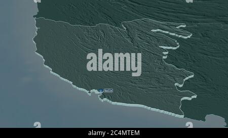 Zoom in on Galle (district of Sri Lanka) outlined. Oblique perspective ...