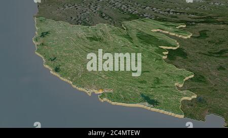 Zoom in on Galle (district of Sri Lanka) outlined. Oblique perspective ...