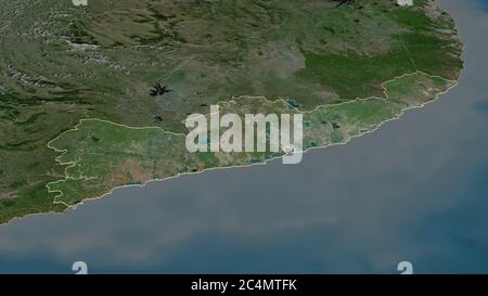 Zoom in on Hambantota (district of Sri Lanka) outlined. Oblique ...