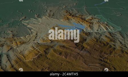 Zoom in on Kandy (district of Sri Lanka) outlined. Oblique perspective ...