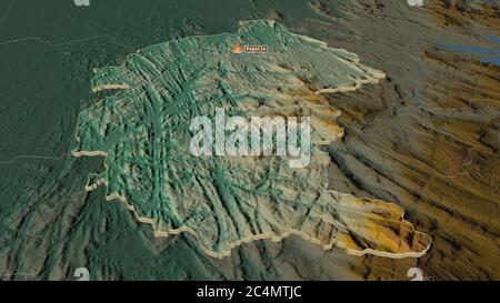 Zoom in on Kegalle (district of Sri Lanka) outlined. Oblique ...