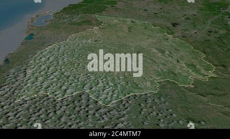 Zoom in on Kurunegala (district of Sri Lanka) outlined. Oblique ...