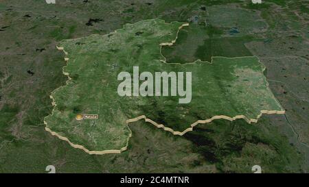 Zoom in on Matale (district of Sri Lanka) outlined. Oblique perspective ...