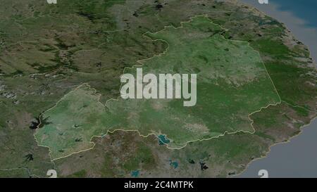 Zoom in on Moneragala (district of Sri Lanka) outlined. Oblique ...