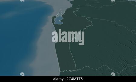 Zoom in on Puttalam (district of Sri Lanka) outlined. Oblique ...
