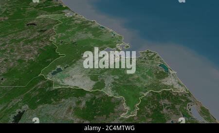 Zoom in on Trincomalee (district of Sri Lanka) outlined. Oblique ...