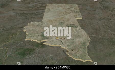 Zoom in on North Darfur (state of Sudan) extruded. Oblique perspective ...