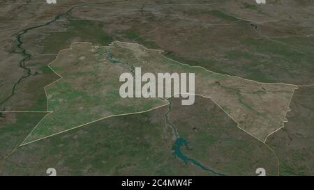 Zoom in on Sennar (state of Sudan) outlined. Oblique perspective ...