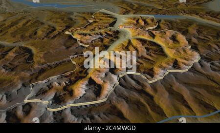Zoom in on Glarus (canton of Switzerland) outlined. Oblique perspective ...