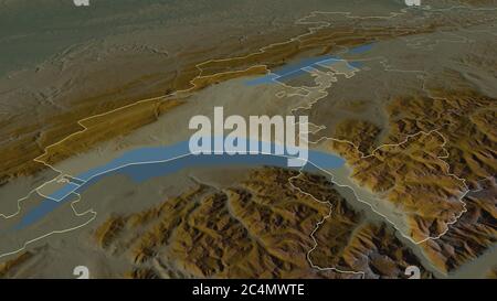 Zoom in on Vaud (canton of Switzerland) outlined. Oblique perspective ...