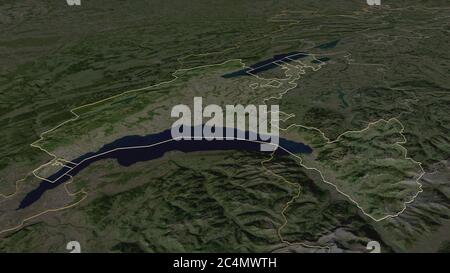Zoom in on Vaud (canton of Switzerland) outlined. Oblique perspective ...