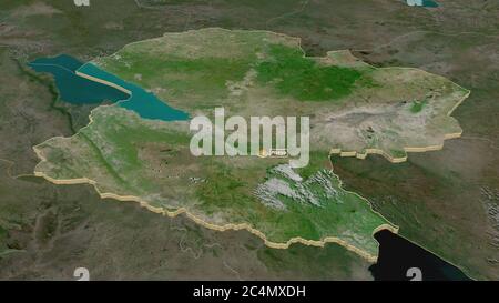 Zoom in on Mbeya (region of Tanzania) outlined. Oblique perspective ...