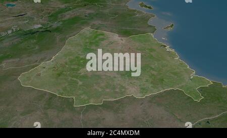 Zoom in on Lindi (region of Tanzania) outlined. Oblique perspective ...