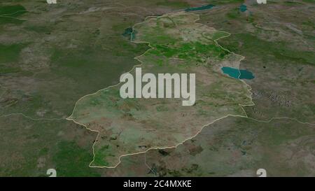 Zoom in on Singida (region of Tanzania) extruded. Oblique perspective ...