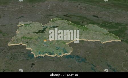 Zoom in on Kalasin (province of Thailand) outlined. Oblique perspective ...