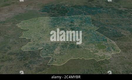 Zoom in on Nakhon Pathom (province of Thailand) outlined. Oblique ...