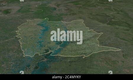 Zoom in on Phichit (province of Thailand) outlined. Oblique perspective ...