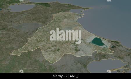 Zoom in on Ariana (governorate of Tunisia) outlined. Oblique ...