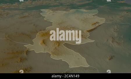 Zoom in on Siliana (governorate of Tunisia) extruded. Oblique ...