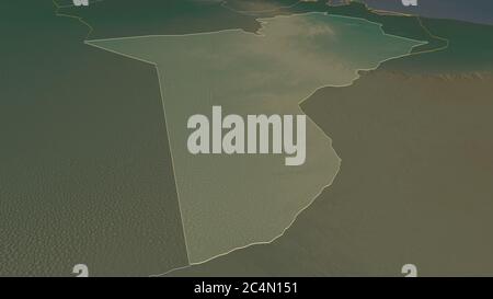 Zoom in on Tataouine (governorate of Tunisia) outlined. Oblique ...