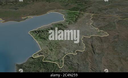 Zoom in on Hatay (province of Turkey) outlined. Oblique perspective ...