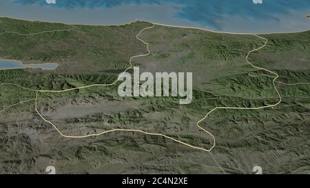 Zoom in on Sakarya (province of Turkey) outlined. Oblique perspective ...