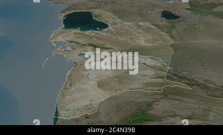 Balkan, province of Turkmenistan. Satellite imagery. Shape outlined ...