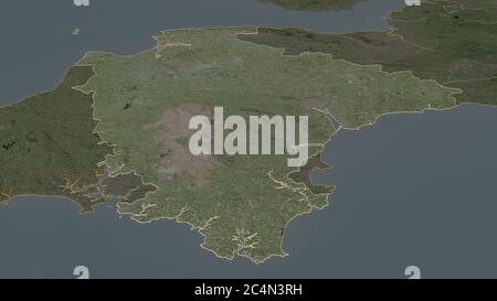 Zoom in on Devon (administrative county of England) extruded. Oblique ...