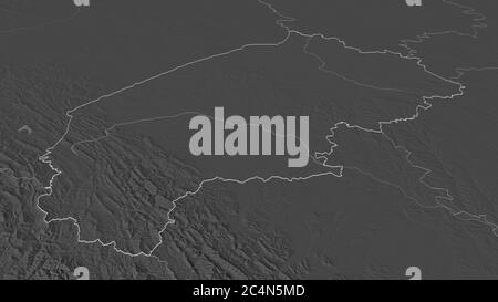 Zoom in on L'viv (region of Ukraine) outlined. Oblique perspective ...
