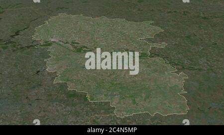 Zoom in on Luhans'k (region of Ukraine) outlined. Oblique perspective ...