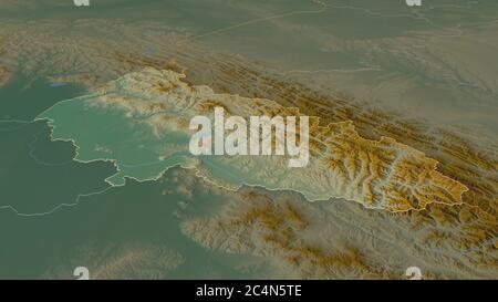 Zoom in on Transcarpathia (region of Ukraine) outlined. Oblique ...