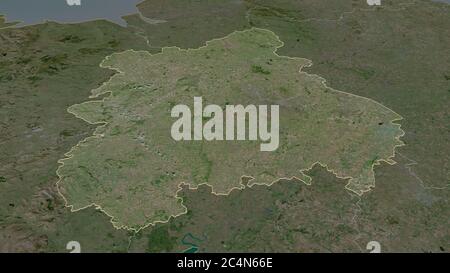 Zoom in on West Midlands (region of United Kingdom) outlined. Oblique ...
