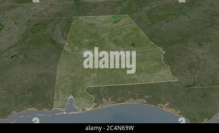 Zoom in on Alabama (state of United States) outlined. Oblique ...