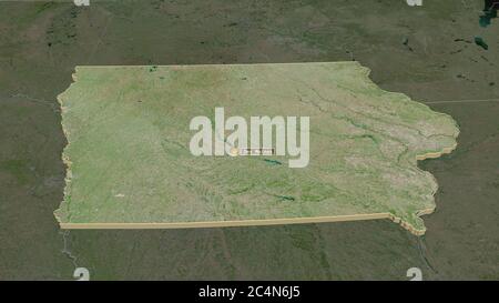 Zoom in on Iowa (state of United States) outlined. Oblique perspective ...