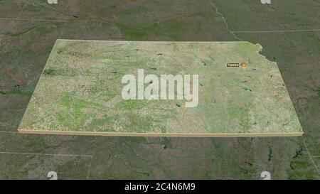 Zoom in on Kansas (state of United States) outlined. Oblique ...