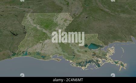 Zoom in on Louisiana (state of United States) outlined. Oblique ...