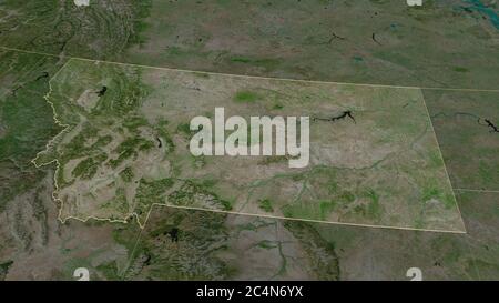 Zoom in on Montana (state of United States) outlined. Oblique ...