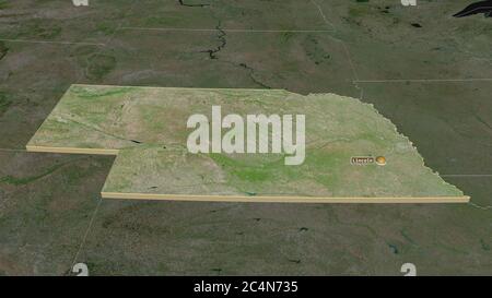 Zoom in on Nebraska (state of United States) extruded. Oblique ...