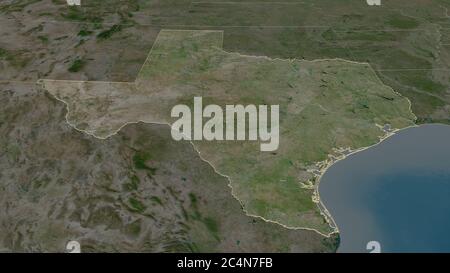 Zoom in on Texas (state of United States) extruded. Oblique perspective ...