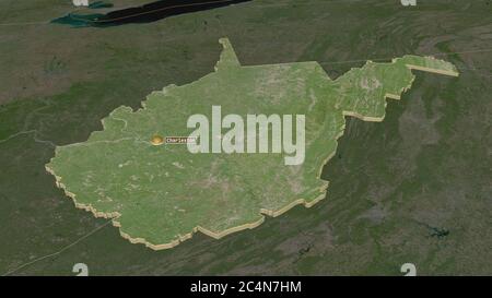 Zoom in on West Virginia (state of United States) extruded. Oblique ...